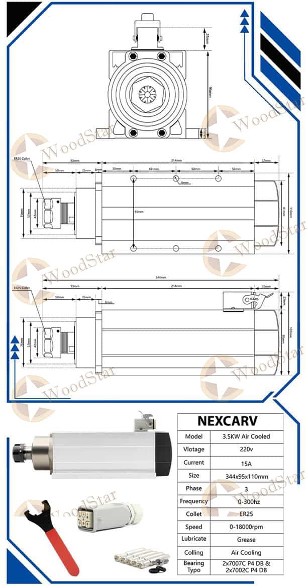 3.5kw ER25 Air Cooled Spindle Motor | WoodStar